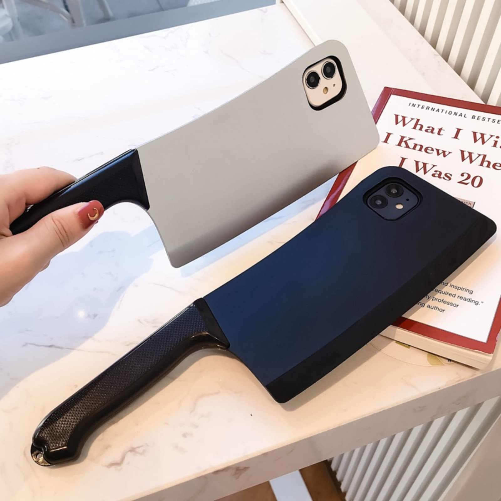 OLOBBIRD Mischievous Kitchen Knife Shaped Soft Silicone Phone Case for Samsung Galaxy A70 A50 S A30 A20 A10 E A40 A80 A90, Creative Spoof Back Cover, Shockproof Protective Shell(White,A10E)