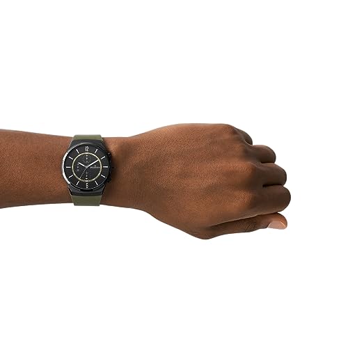 Skagen Men's MELBYE Chronograph Stainless Steel Quartz Watch with Leather Strap, Olive, 25 (Model: SKW6801)