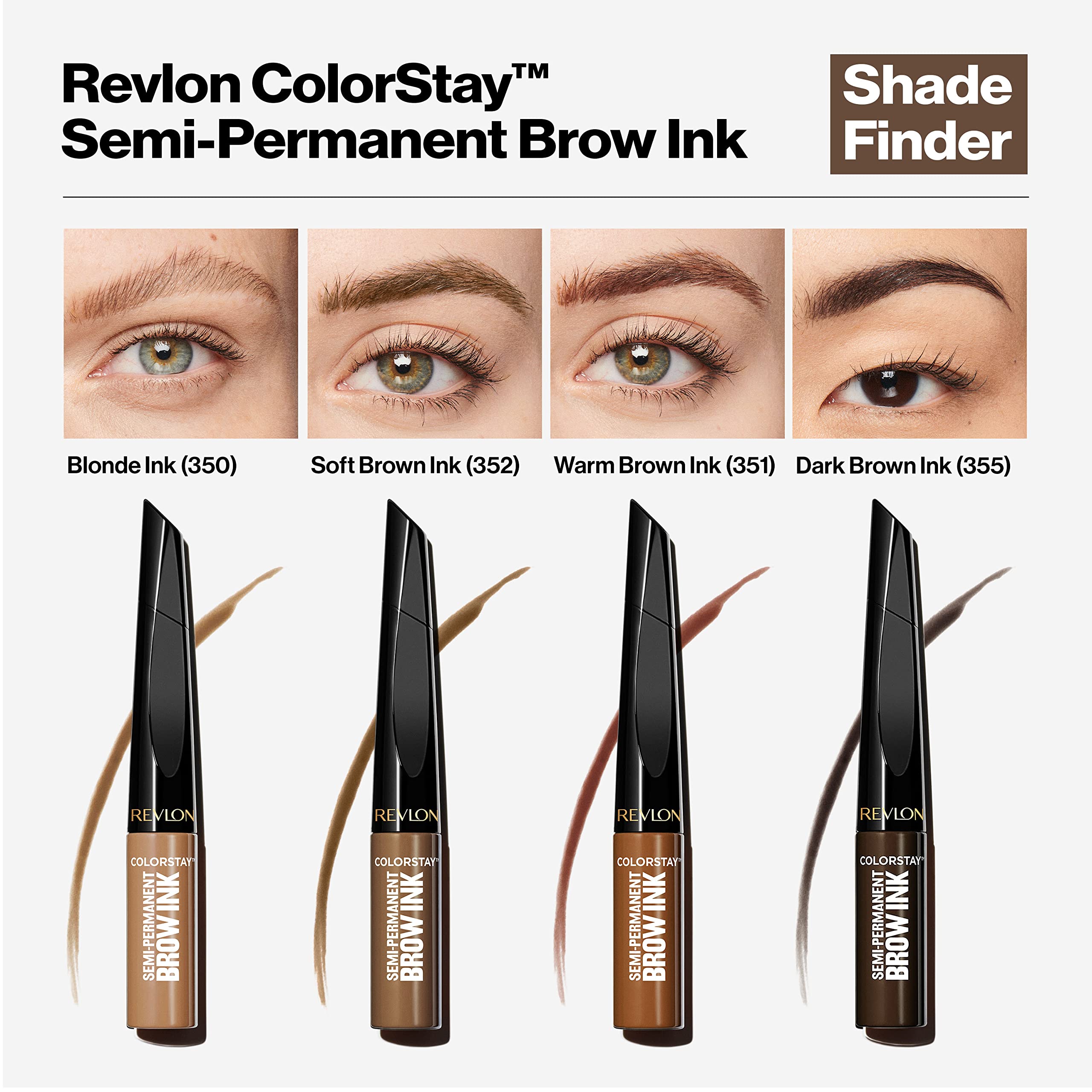 Revlon ColorStay 5-in-1 Semi-Permanent Brow Ink with Spoolie Brush, Waterproof, Transfer-proof, Smudge-proof, Easy to Remove Eyebrow Makeup, 352 Soft Brown Ink, 0.09 fl oz.