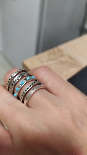 Western Ring For Women, Turquoise Boho Cool Vintage Chunky Band Bohemian Statement Rings For Men (green boho, 8)