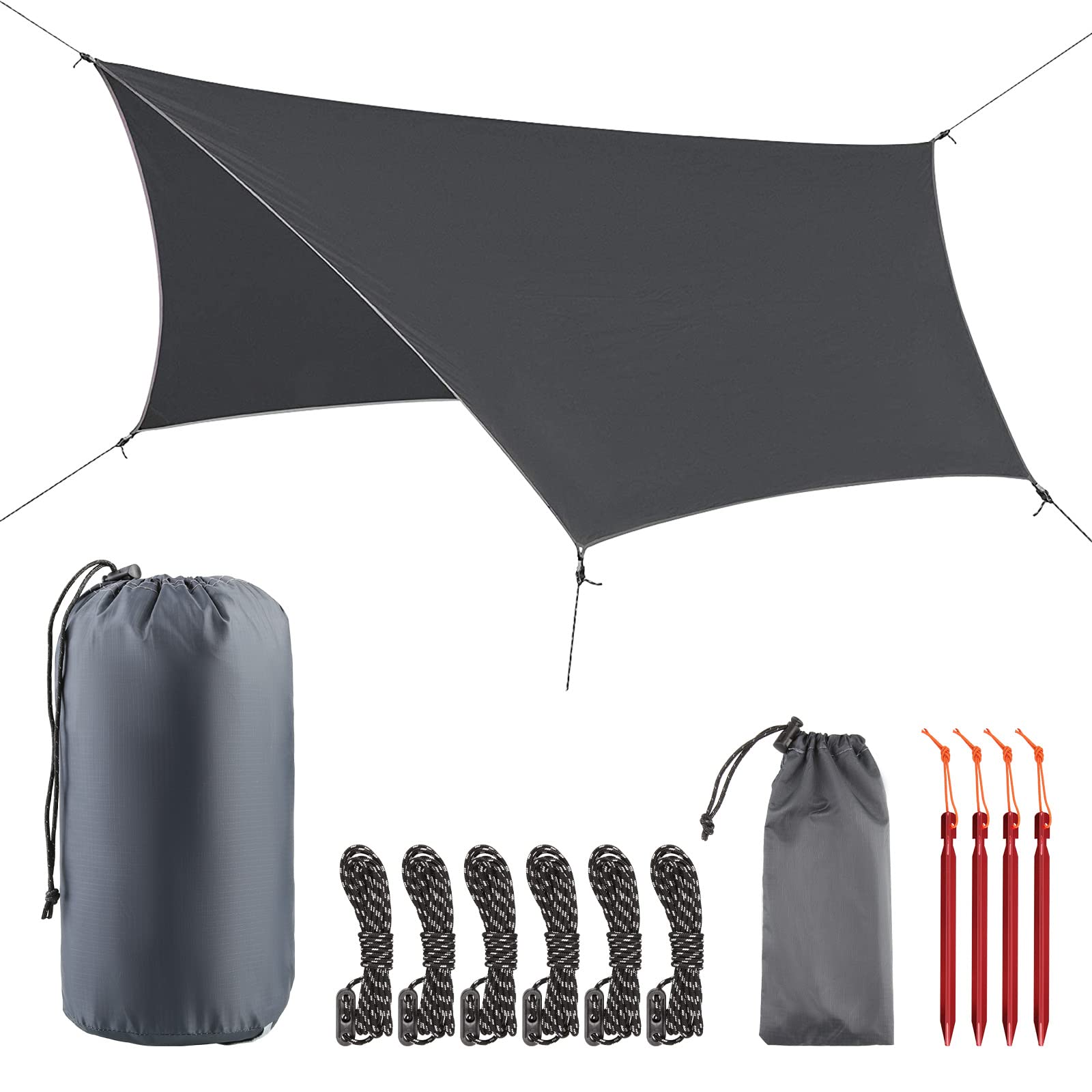 TAHOE TRAILS Hammock Rain Fly - Camping Tarp, The Tent Tarp is Waterproof Rated at 3000MM - Hammock Tarp Includes Aluminum Stakes and Guy Lines. Ultralight and Ultra-Durable