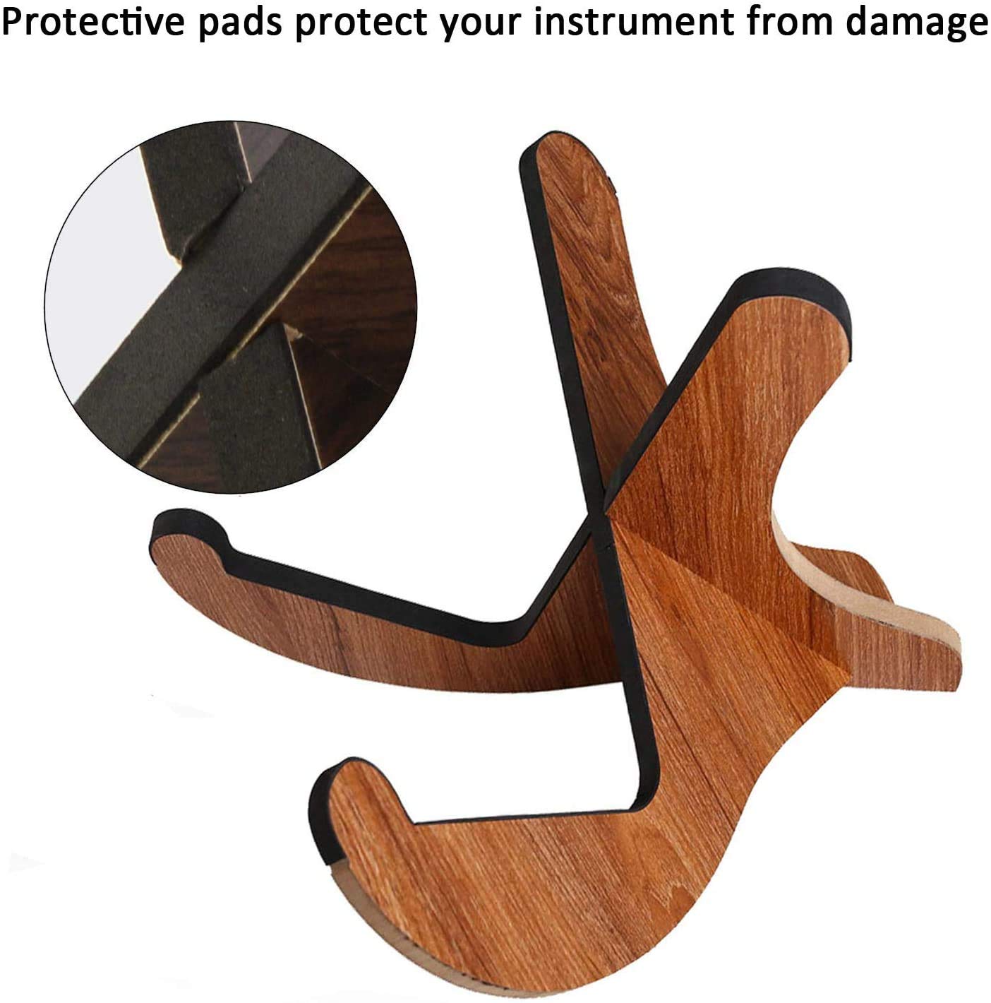 Ukulele Stand, Portable Ukulele Holder with Soft Edge, Wooden X-Frame Sturdy Instrument Stand with Strap, Capo and Strings for Ukulele and Violins