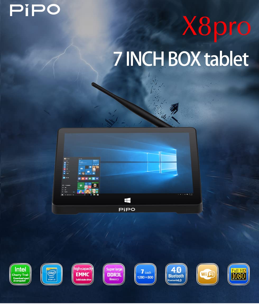 PIPO X8 Mini PC 7inch IPS Touch Screen Win10 OS Tablet PC Intel Z3735/Z8350 Quad Core 2G RAM 32G/64G ROM BT RJ45 USB PC (X8S (2GB+64GB))