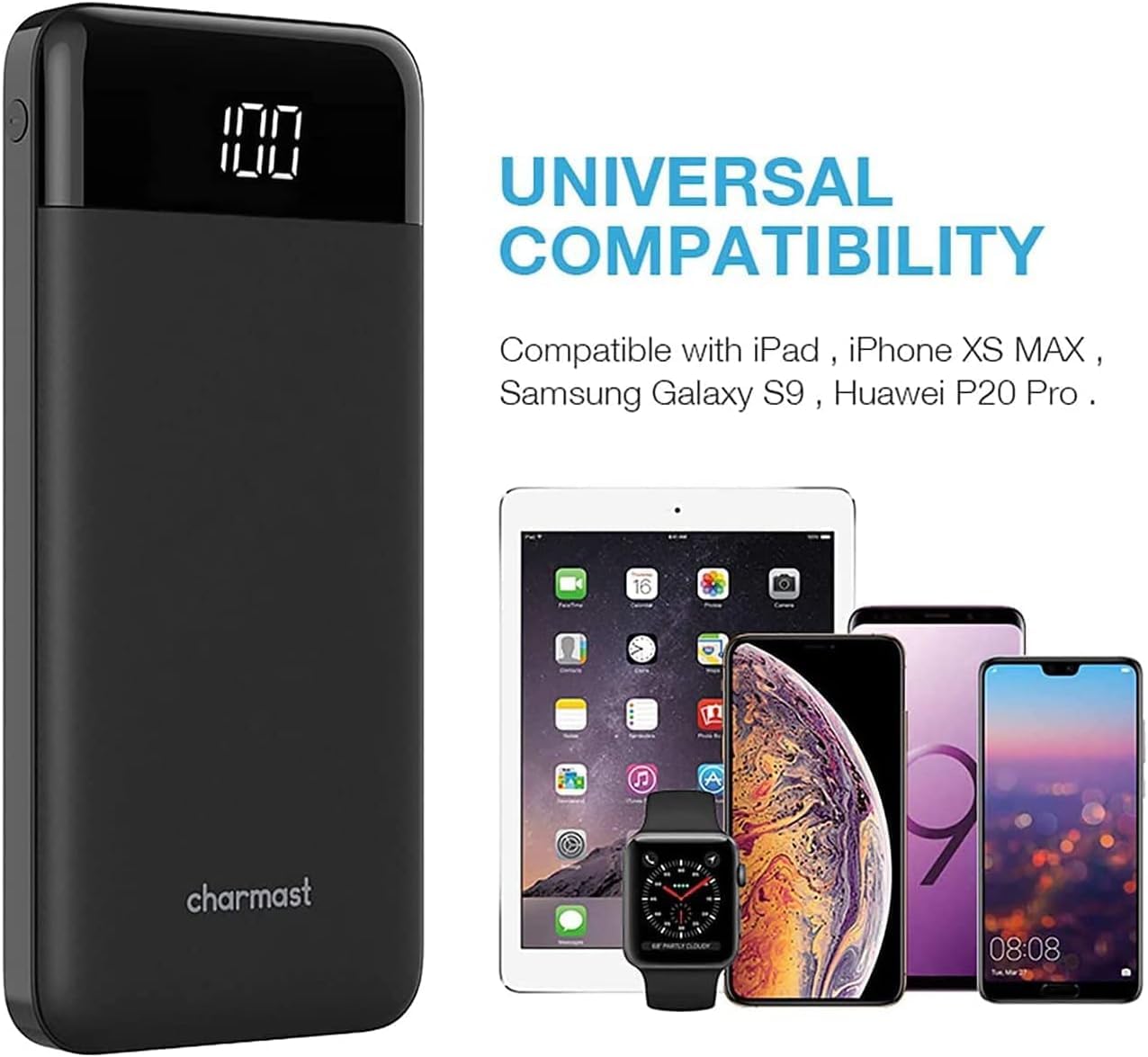 Portable Charger with Built in Cables, Portable Charger with Cords Wires Slim 10000mAh Travel Battery Pack 6 Outputs 3 Inputs 3A Fast Charging Power Bank for Samsung Google Pixel LG Moto iPhone iPad