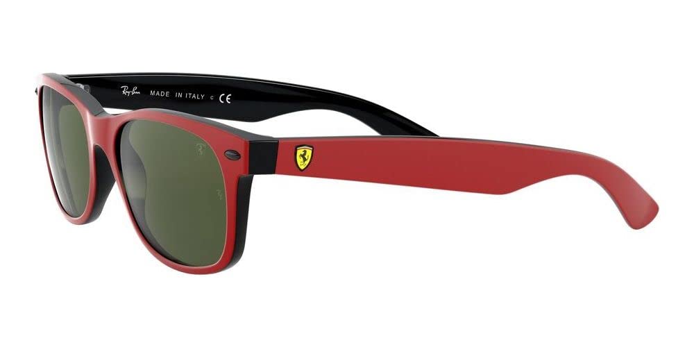 Ray-Ban RB2132M Scuderia Ferrari Collection Square Sunglasses, Matte Red On Black/G-15 Green, 55 mm