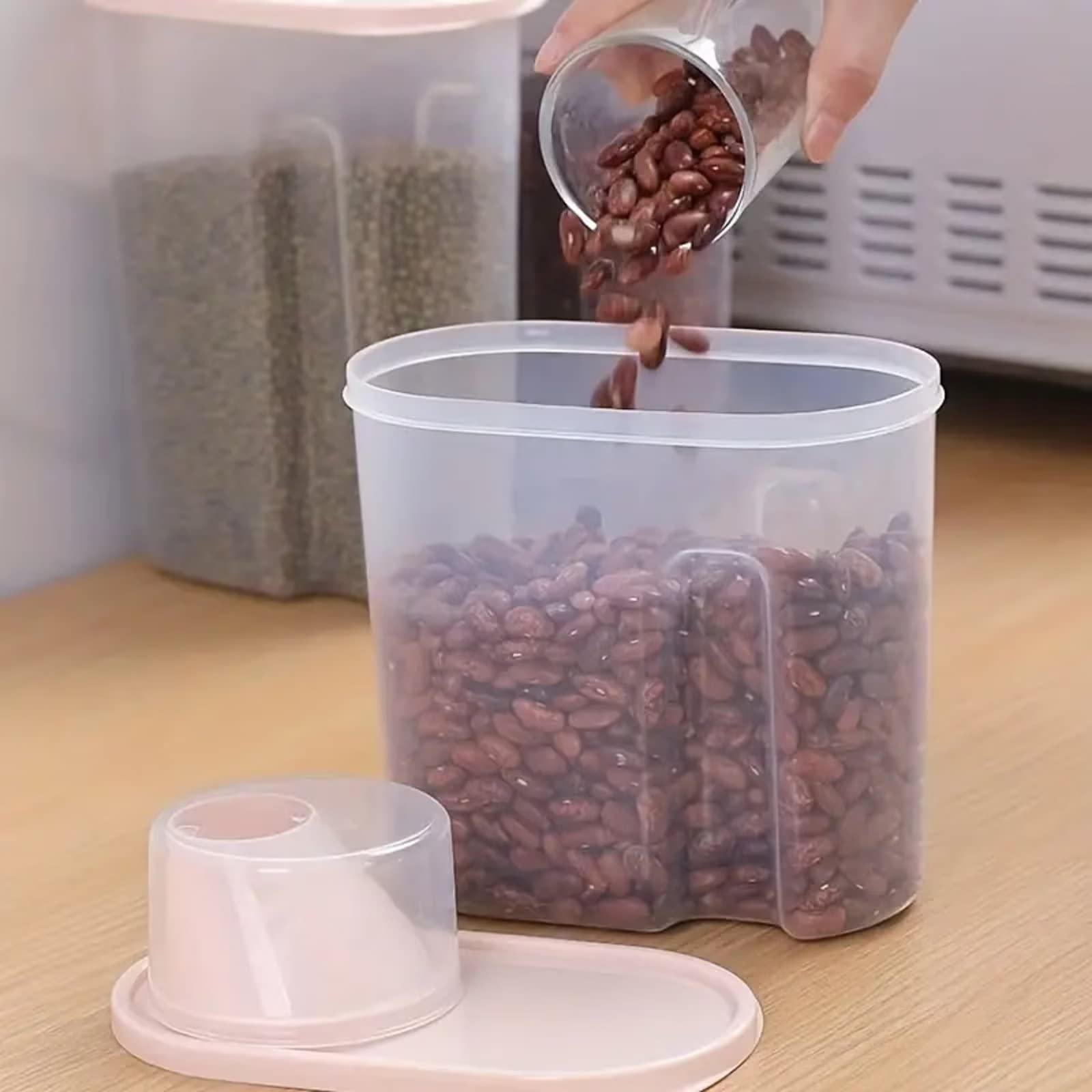 Typutomi 2pcs Rice Storage Bin, 1.9L Cereal Storage Container Food Airtight Container with Pouring Spout abd Measuring Cup for Oatmeal, Grain, Pasta, Flour, Dog Cat Food Canister(Blue&Green)