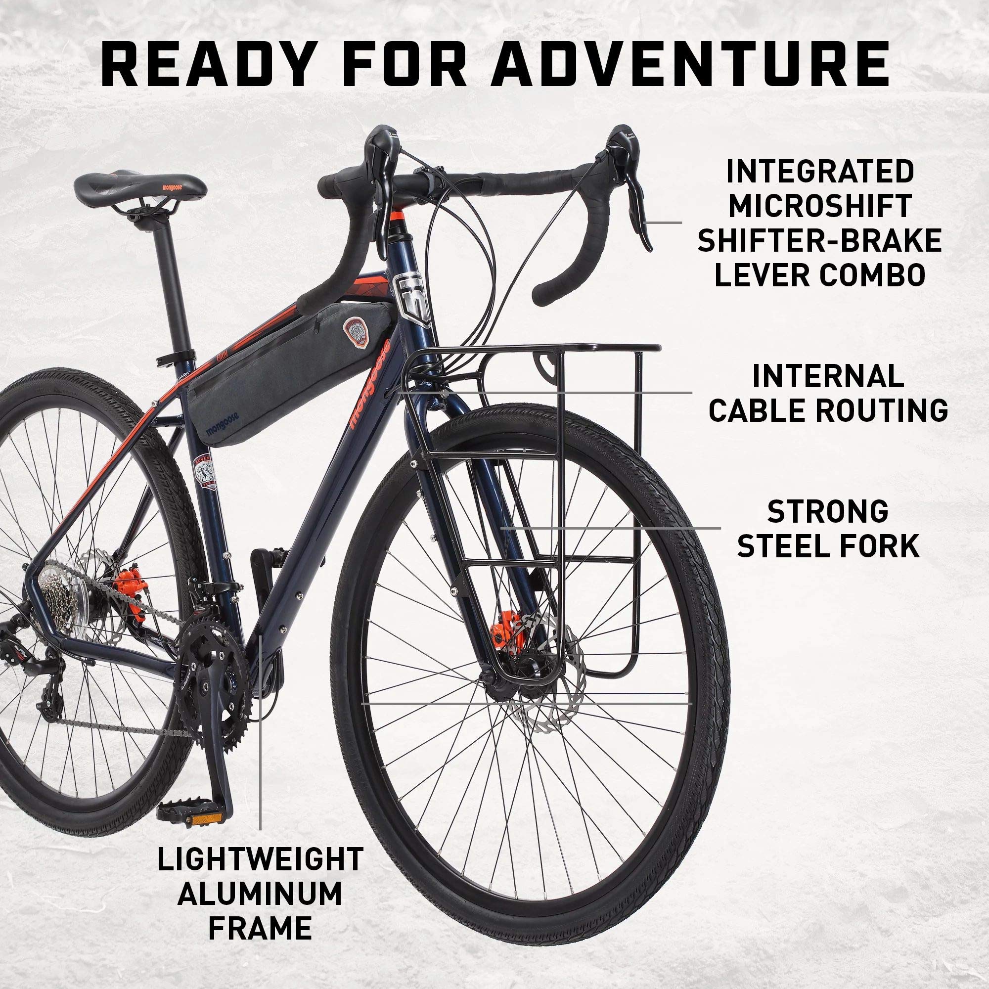 Mongoose Men's Elroy Adventure Bike 700C Wheel Bicycle, Blue, 54cm frame size