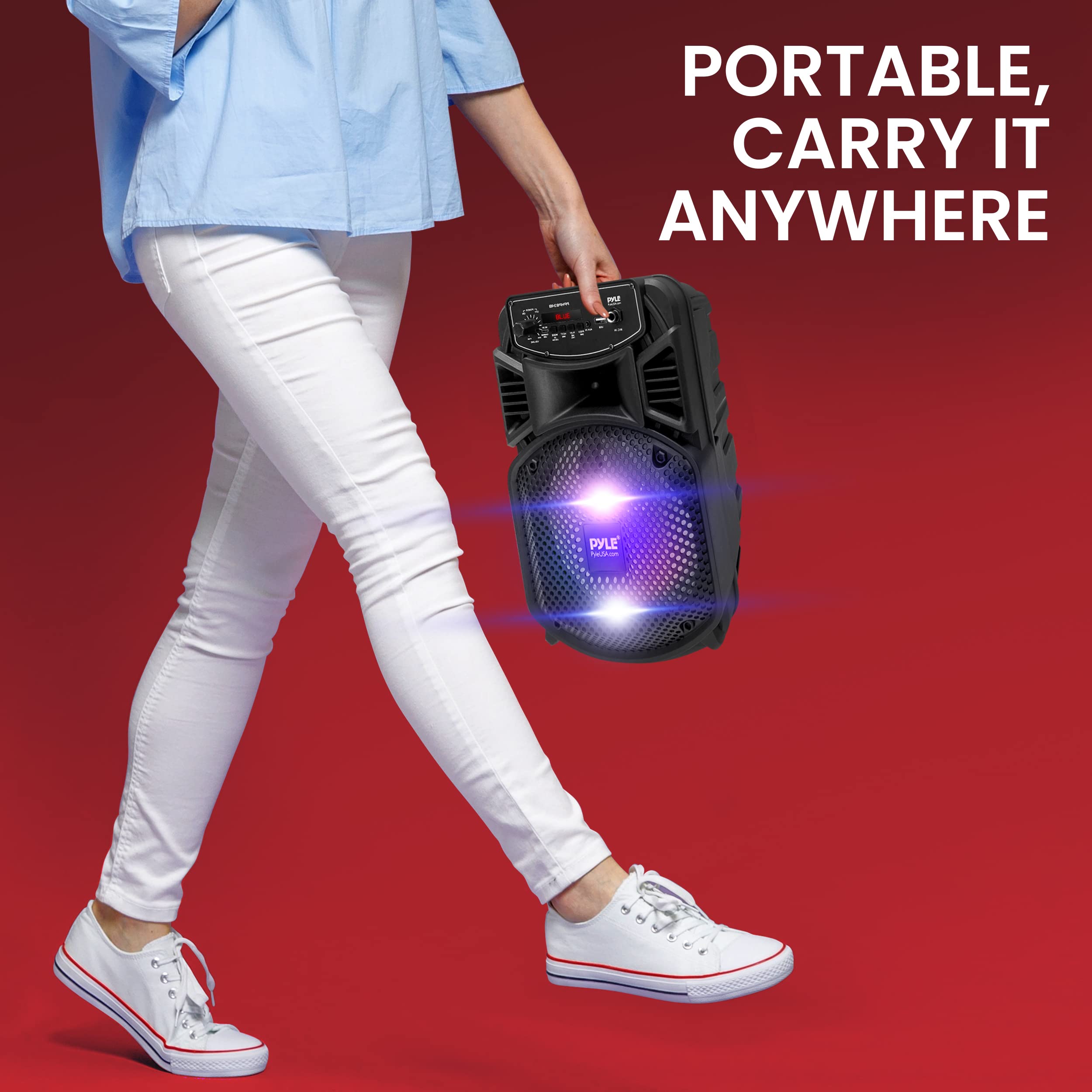 Pyle Portable Bluetooth PA Speaker System-300W Rechargeable Indoor/Outdoor Bluetooth Speaker Portable System w/ 8β Subwoofer 1β Tweeter, Microphone in, Party Lights, MP3/USB, Radio, Remote PPHP834B