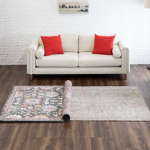 Mohawk Home 6' x 9' Non Slip Rug Pad Gripper 1/4 Thick Dual Surface Felt + Rubber Gripper - Safe for All Floors, Synthetic Fiber, Brown