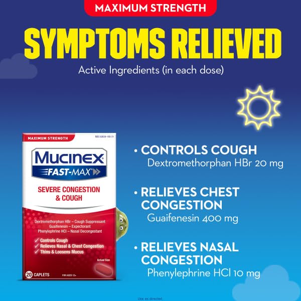 Mucinex Fast-Max Adult Severe Congestion and Cold Caplets, 20 Count (Pack of 2)