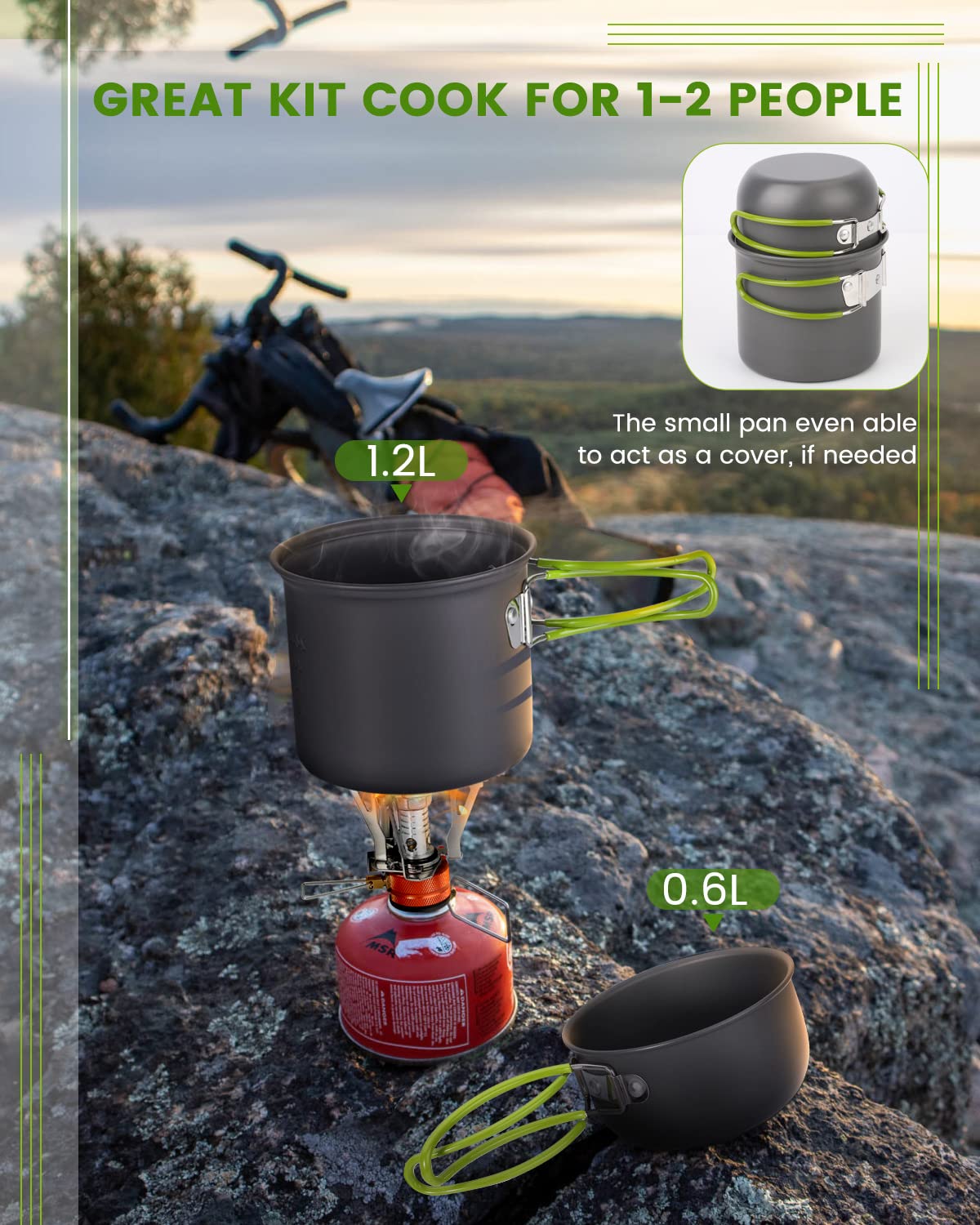 OUOYYO 13PCS Camping Cookware Mess Kit Backpacking Hiking Gear with Camping Stove, Compact Light Camping Accessories Cookware Set - Easy Clean Durable Camping Cookware Set with Stove Pan Pot Bowl