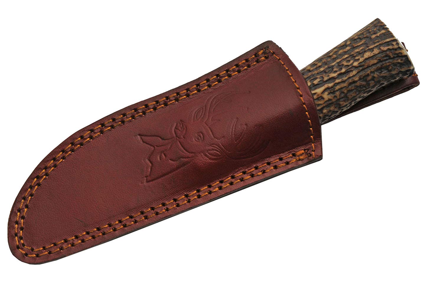 Szco Supplies 8.5” Stag Handle Damascus Steel Fixed-Blade Knife Outdoor Hunting Knife with Sheath