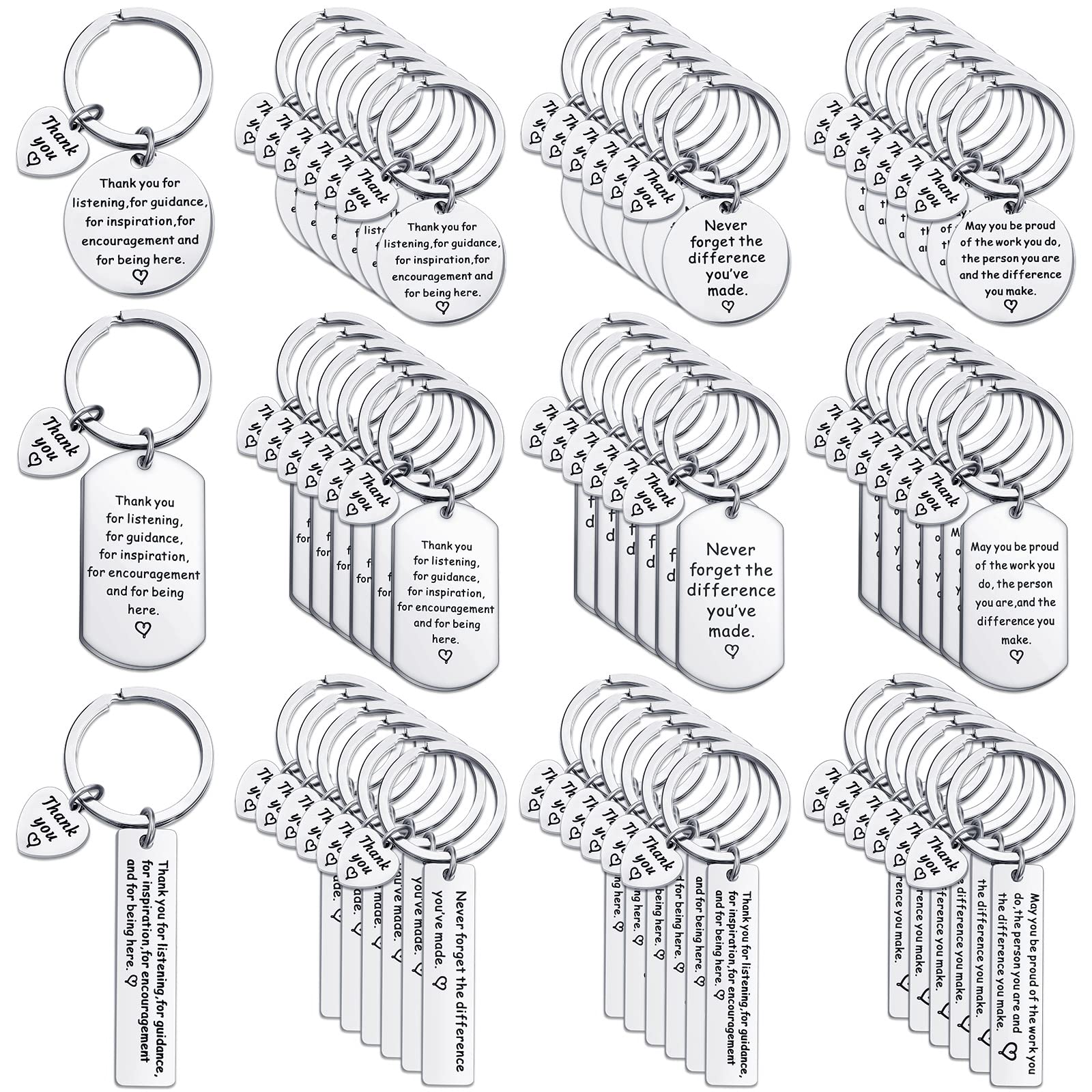 Taiyin 96 Pcs Thank You Gifts Appreciation Keychain Make a Difference Keychain Employee Appreciation Gifts for Coworker Nurse (Rectangle Oval Round)
