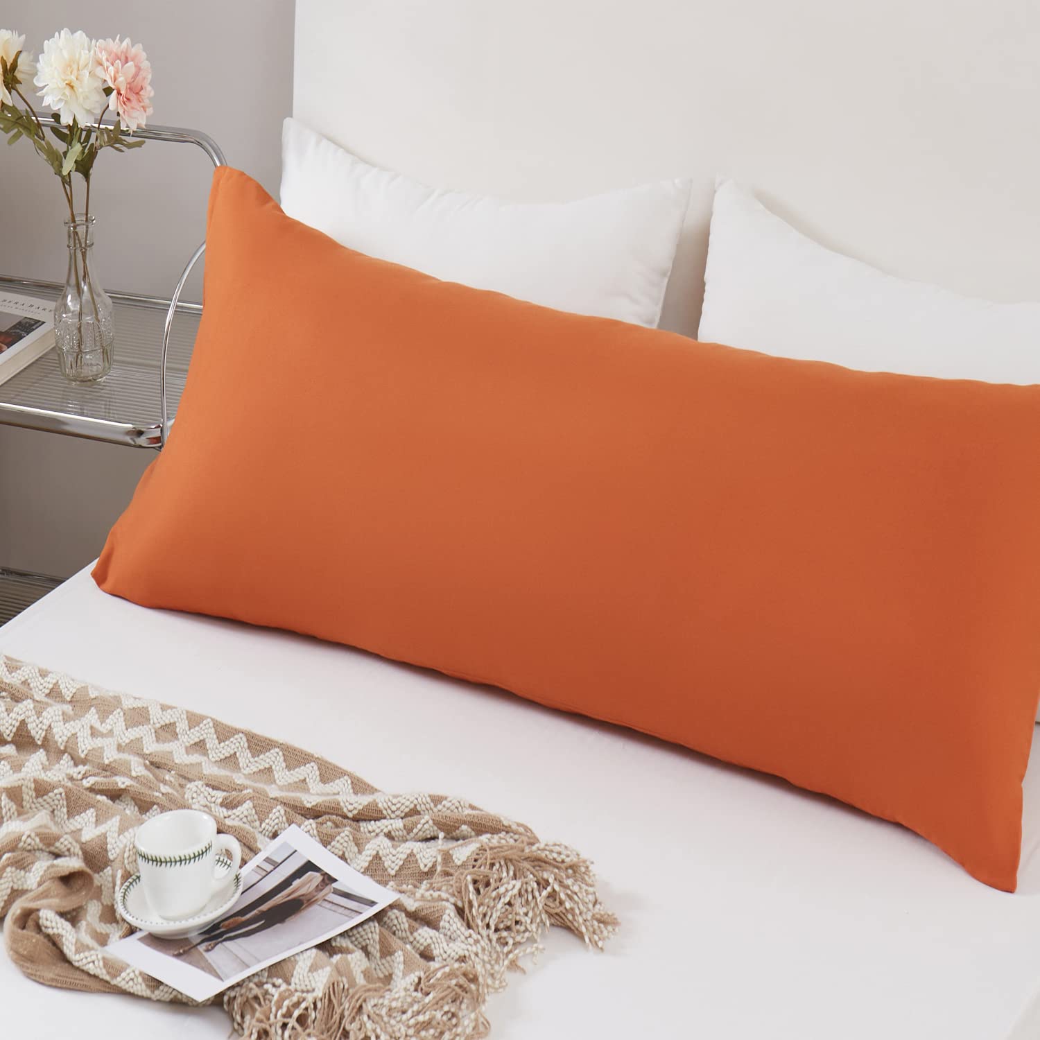 SKTOO Body Pillowcase Cover, Comfy Pillowcases Soft Full Replacement Covers for Body Pillows Body, 20"x54", Burnt Orange