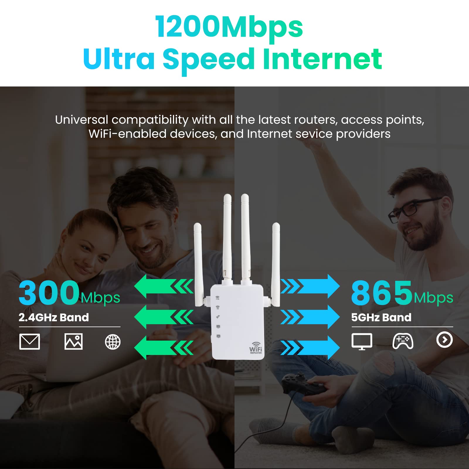 WiFi Extenders Signal Booster for Home Cover Up to 12880 sq. ft & 105 Devices, WiFi Extender, 1200Mbps WiFi Amplifier, WiFi Range Extender, WiFi Booster, Internet Booster, WiFi Extender Booster