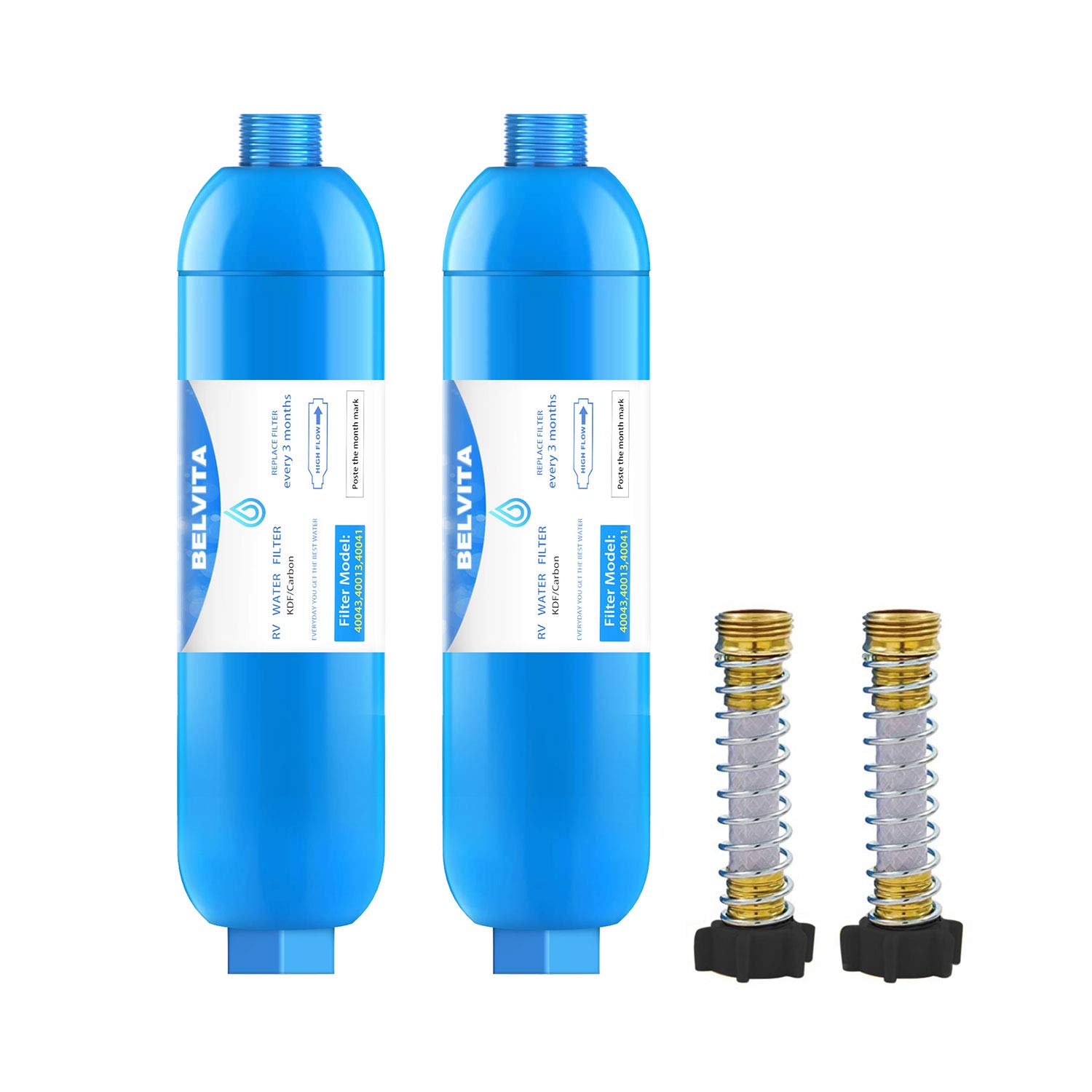RV inline water filter with Flexible Hose Protector,Dedicated for RVs and Marines,2 pack Drinking & Washing filter,Reduces Lead,Fluoride,Chlorine,Bad Taste & Odor