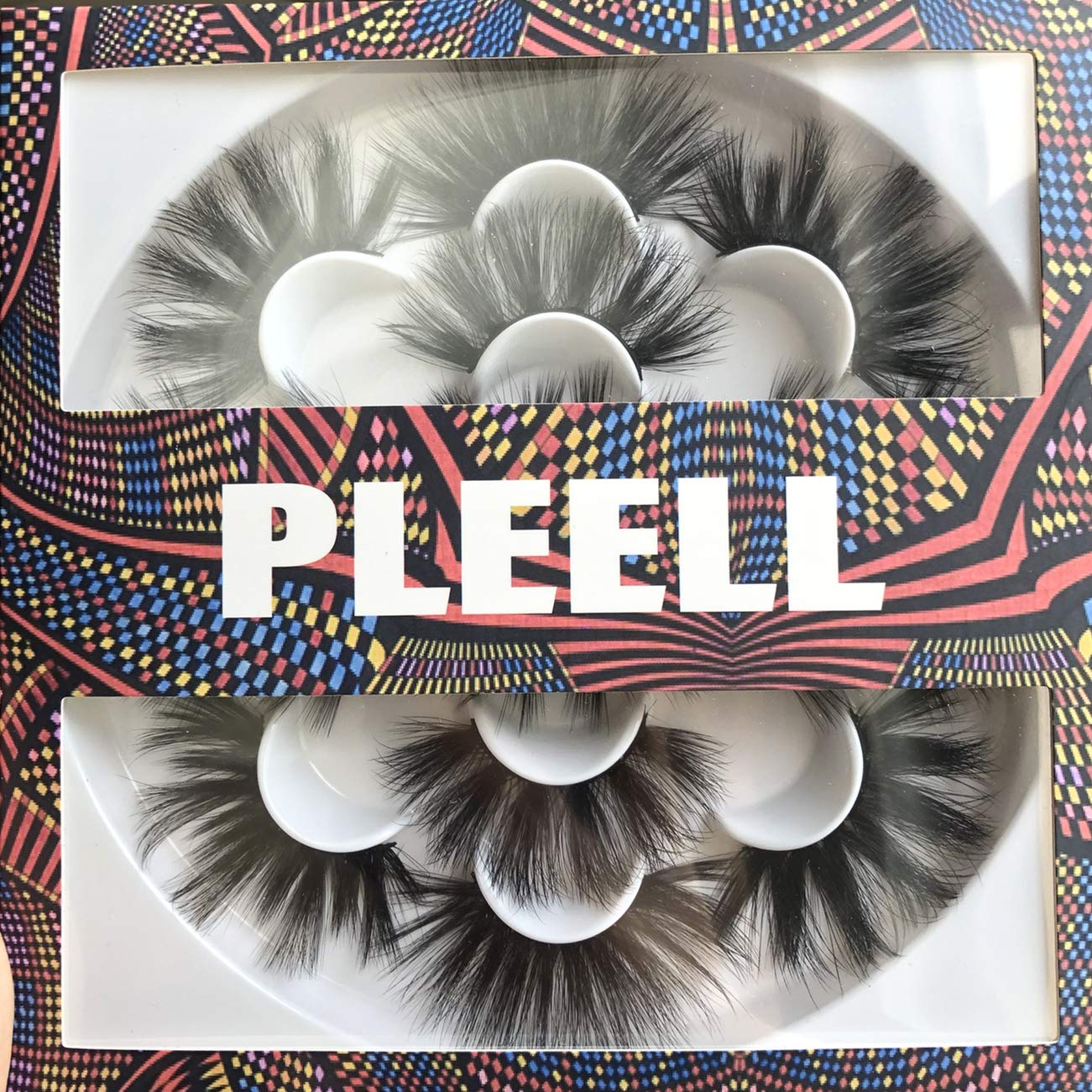 PLEELL 3D Mink 25mm Lashes,7 Pairs Long Dramatic Faux Fluffy False Eyelashes Crossed Lashes Wispy Handmade Volume Eye Makeup Mink