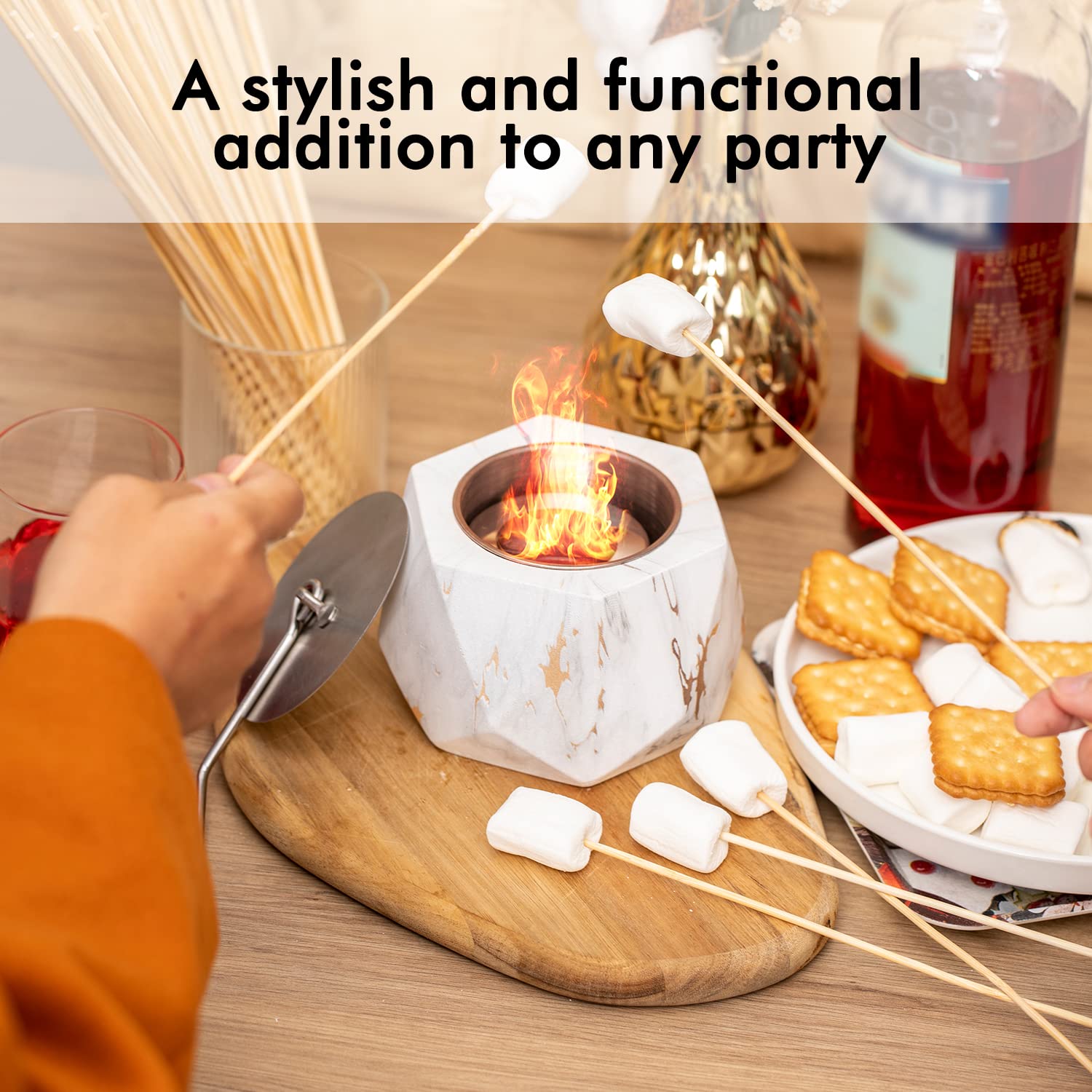 NALONE Tabletop Fire Pit Bowl, Table Top Firepit Indoor Outdoor, Portable Mini Fire Pit with Stainless Steel Burn Cups & Extinguisher, Personal Fireplace for Parties and Gifts (White-Hexagonal)