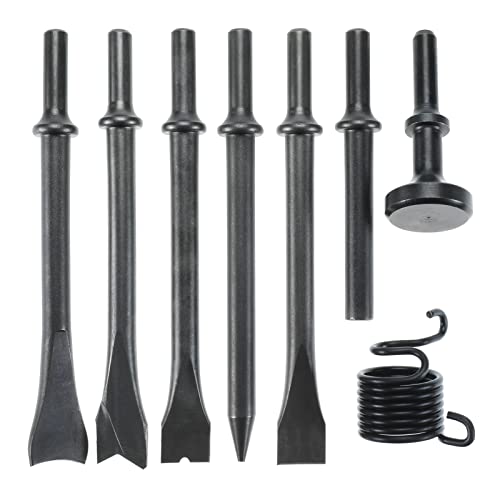 YaeTek 8 Pcs Heavy Duty Smoothing Air Hammer Pneumatic Chisel Bits Tools 0.401'' Shank Pneumatic Chisels with Spring