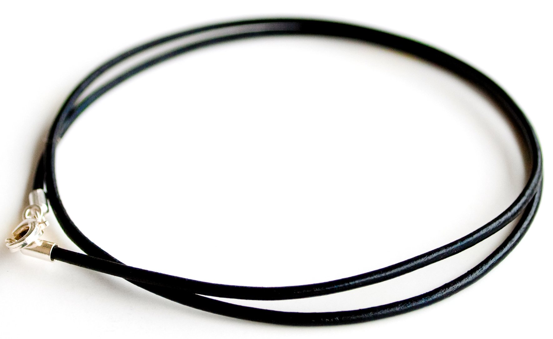 Moneta 18 inch Black Genuine Greek Leather Cord Necklace, Sterling Silver Clasp, Lifetime Warranty