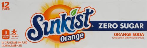 Sunkist Zero Sugar Orange Soda, 12 fl oz cans, 12 pack