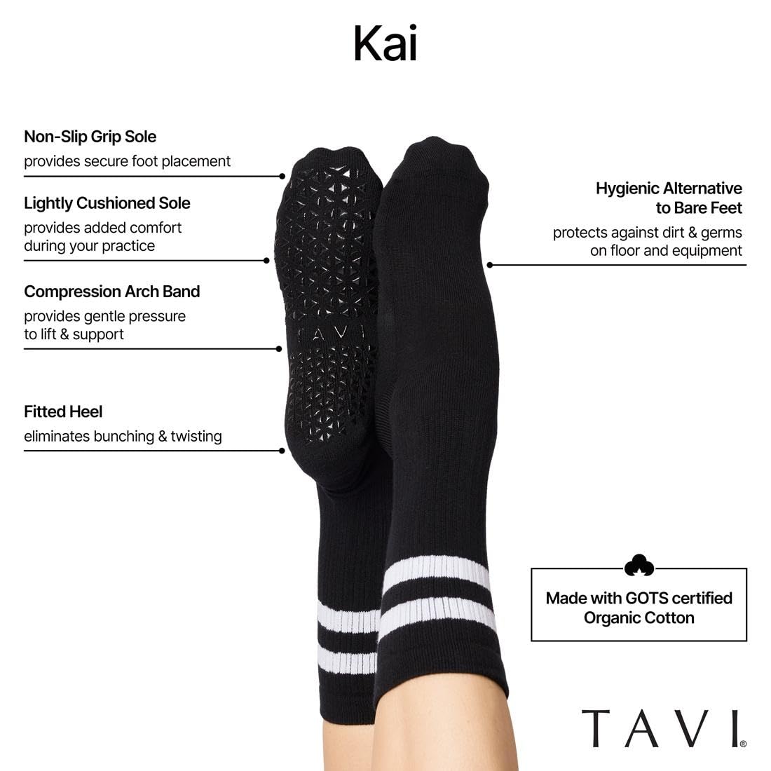 TAVI NOIR Kai Fashion Crew Grip Socks, Retro, Medium