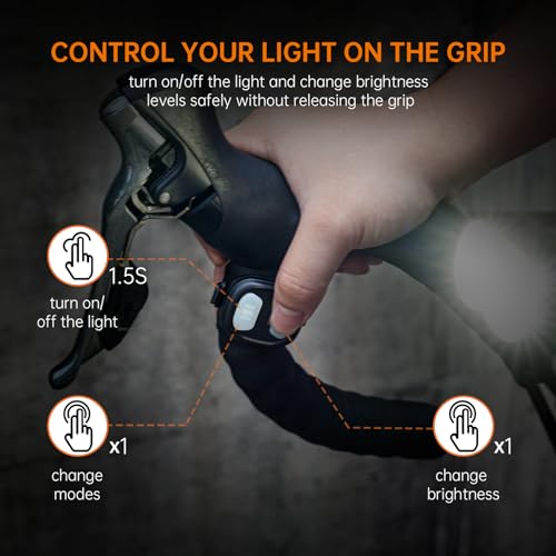 RAVEMEN PR2400 Bike Light for Mountain Biking, 2400 Lumens Bike Headlight with OLED Runtime Display, USB Output, Far Reaching High Beam, Anti-glare Low Beam, IPX8 Waterproof