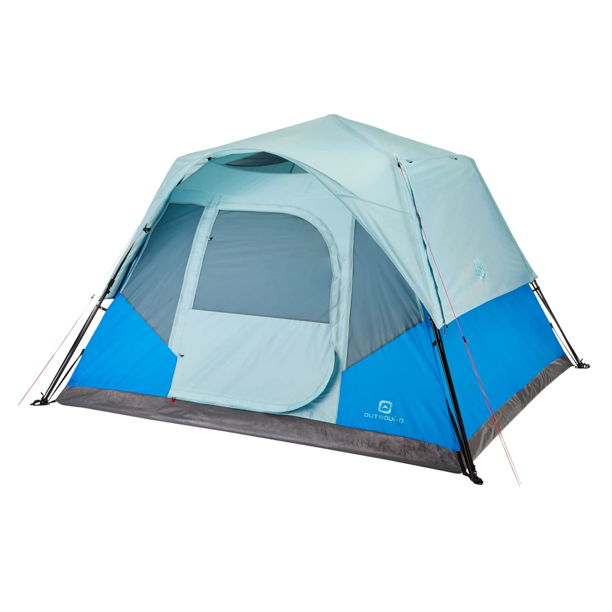 Outbound QuickCamp 6 Person 3 Season Lightweight Cabin Style Tent with a Heavy Duty 600 mm Coated Rainfly, Front Canopy, and Carry Bag, Red and White