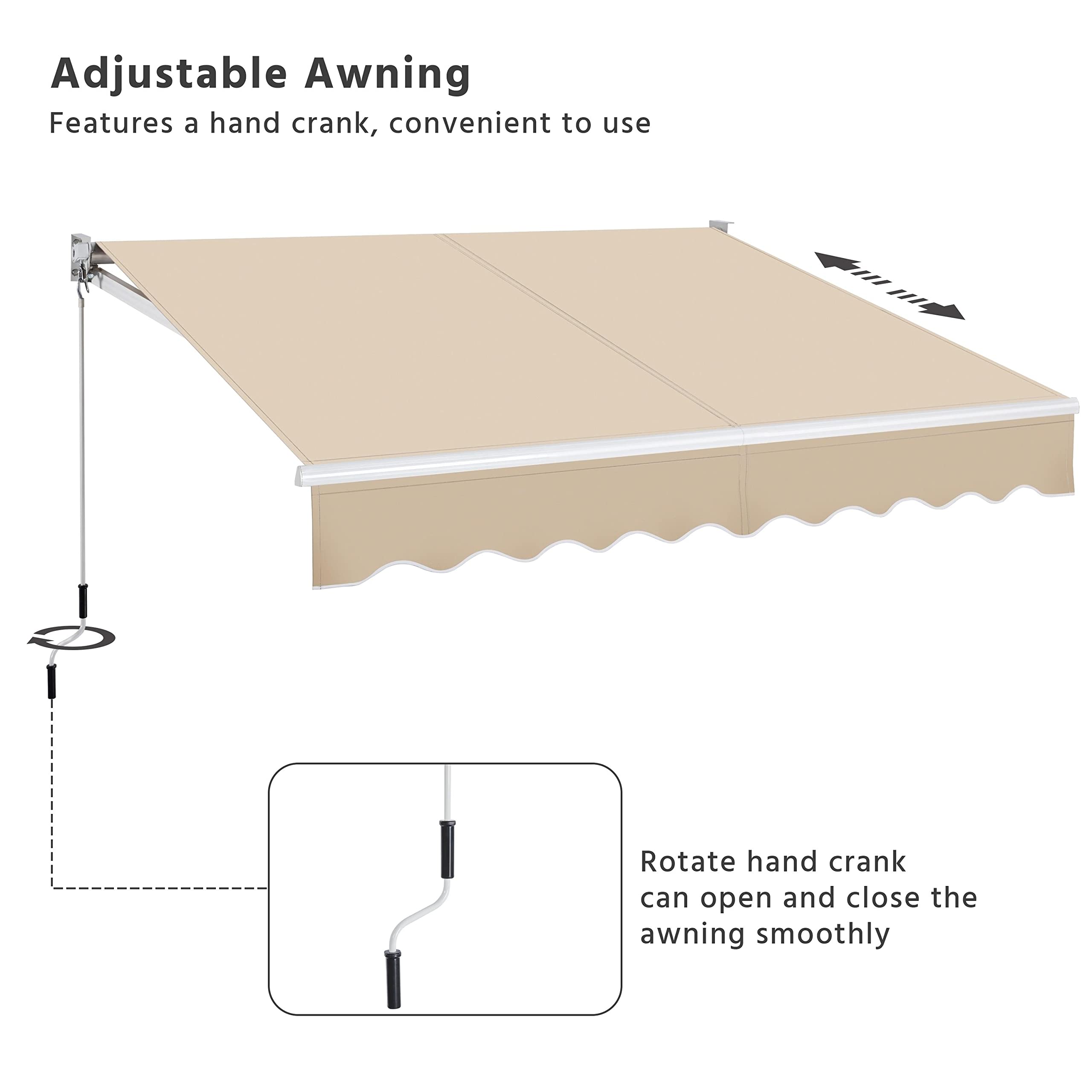 Yaheetech 8 × 7 Ft Manual Retractable Patio Awning, Sun Shade Awning with Manual Crank Handle, Window Door Shelter Awning with Aluminum Frame for Patio/Balcony/Yard, 280g/m² Polyester, Beige
