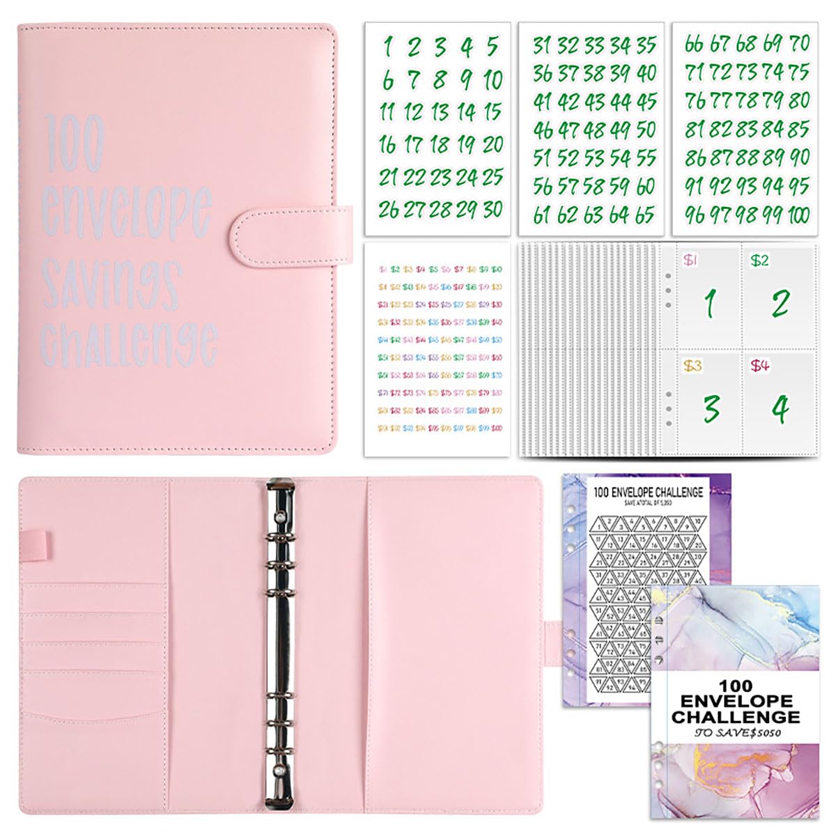 Savings Budget Binder with 100 Envelope money saving challenge, Cash Envelopes & Expense book for Saving