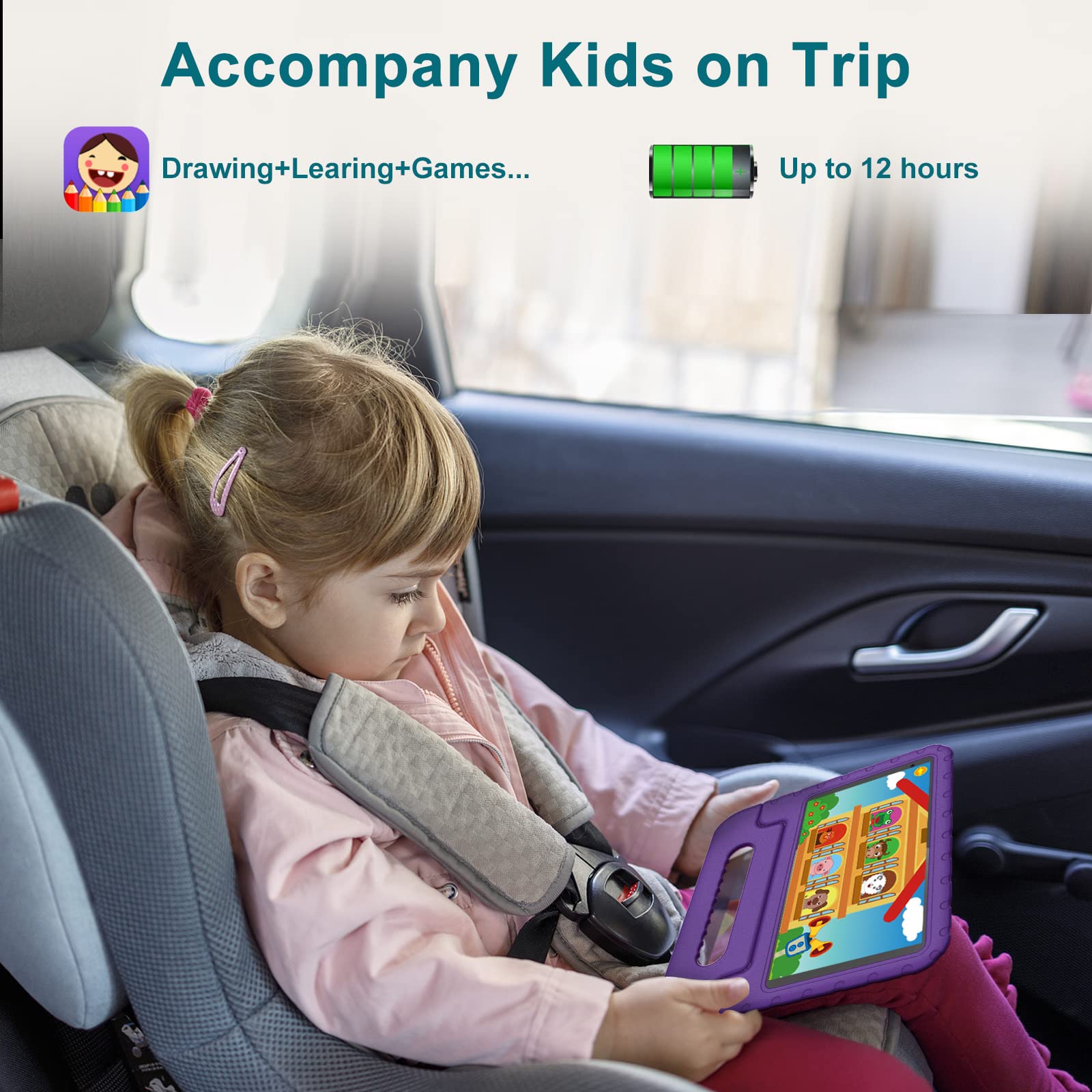 Tablet for Kids, AOCWEI 7 inch Android 11 Toddler Kid Tablet, 2GB RAM 32GB ROM, Quad Core, Parental Control Mode, Kids Software Pre-Installed, Cute Kid-Proof Case, WiFi, Bluetooth, Learning (Purple)
