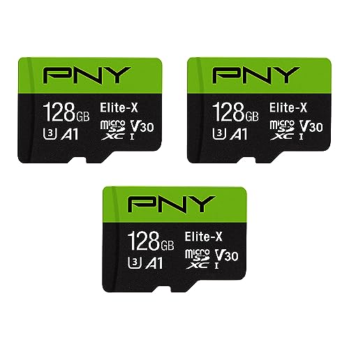 PNY 128GB Elite-X Class 10 U3 V30 microSDXC Flash Memory Card 3-Pack - 100MB/s, Class 10, U3, V30, A1, 4K UHD, Full HD, UHS-I, microSD