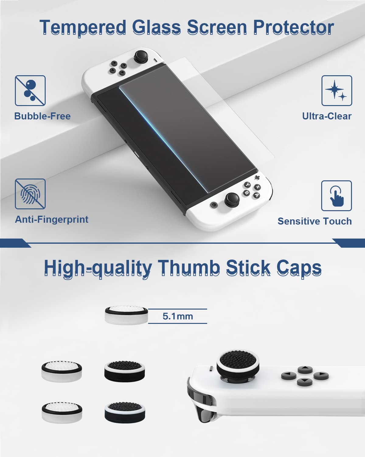 Switch OLED Dockable Case, Switch OLED Protective Case Cover with Tempered Glass Screen Protector & Thumb Stick Caps, Compatible with Switch OLED Console and Joy-Con Controller ( Clear)