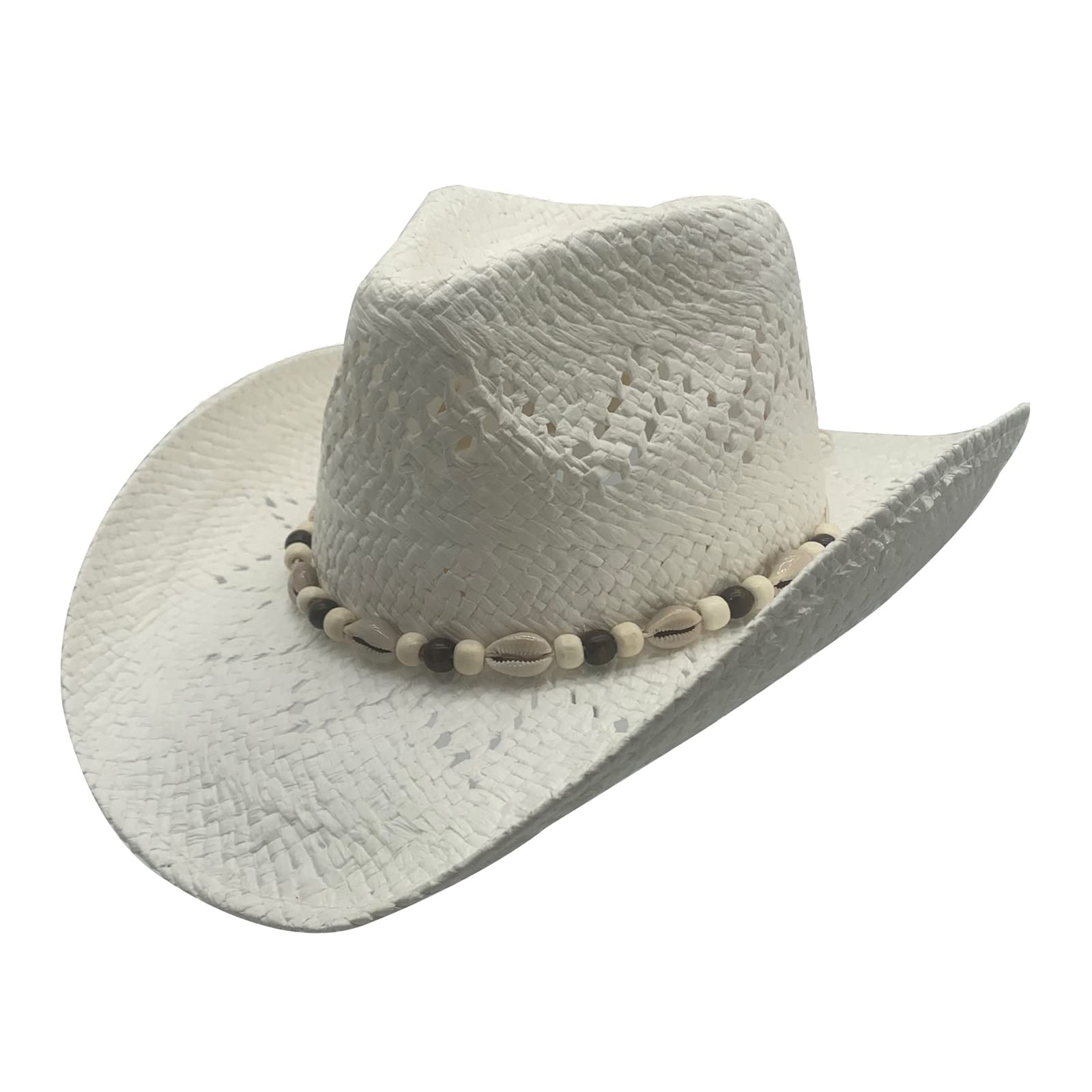 Willheoy Woven Straw Cowboy Hat Western Hats for Men Cowgirl Costume for Women White