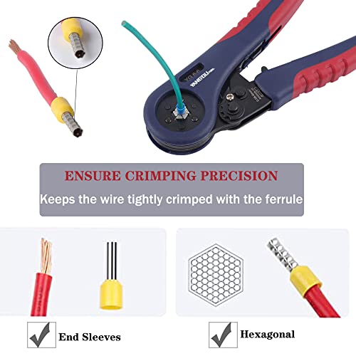 Yangoutool Ferrule Crimping tool YG6-6 Awg28-10 Hexagonal Increasing Conductive Area Unique Compact Design Wire Ferrell Crimper for Wiring Cable Insulated End-Sleeves Assortment Connectors Terminal