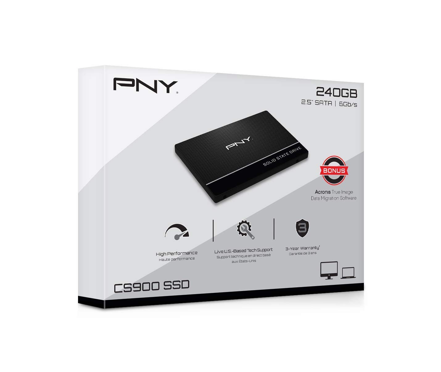 PNY SSD 240GB CS900 2.5" Sata III Internal Solid State Drive SSD (SSD7CS900-240-RB) Bundle with (1) Everything But Stromboli SSD/HDD Enclosure USB 3.0