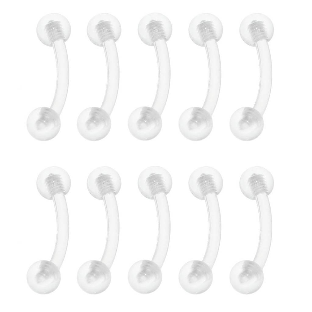 Oasis Plus 10pcs 16G Clear Flexible Bioplast Retainer Eyebow Ring Piercing for Jestrum Lip, Vertical Labret, Snake Bites, Rook, Bridge