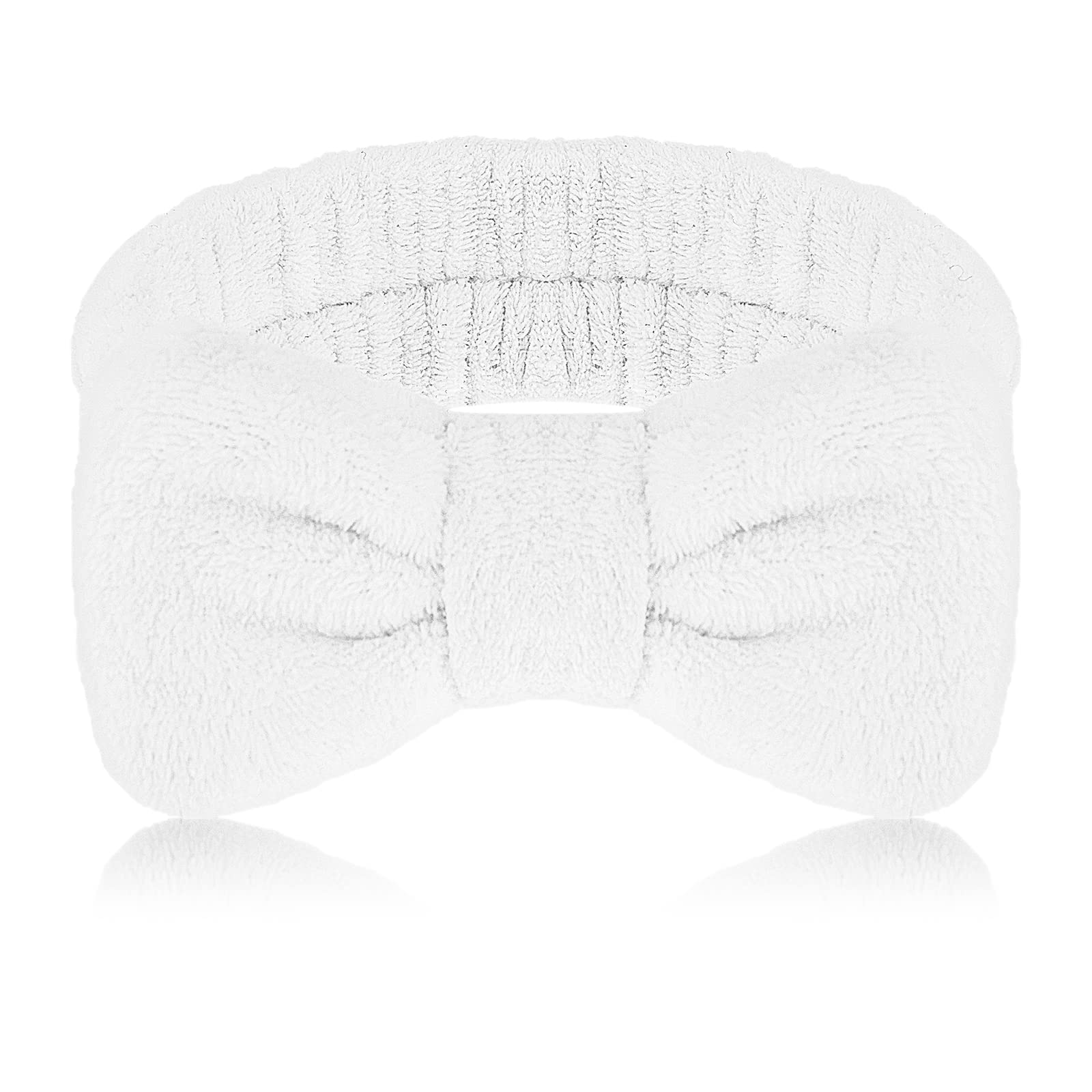 Molain Spa Headband, Bowknot Hair Bands Makeup Headbands Women Coral Fleece Elastic Headband Washing Face Hair Wrap for Washing Face Shower Sports Beauty Skincare (White)