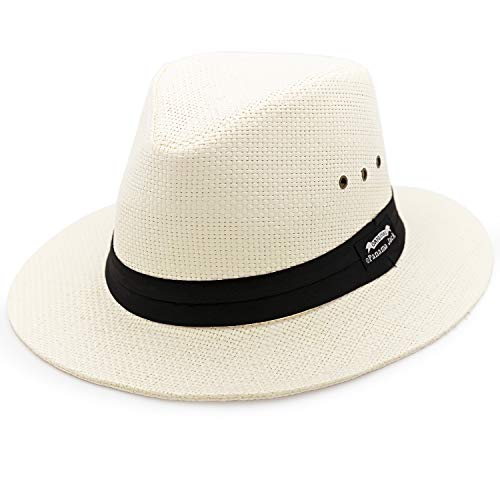 Panama Jack Natural Matte Toyo Safari Sun Hat with Black Band, 2 1/2 Brim, UPF (SPF) 50+ Sun Protection (Large)
