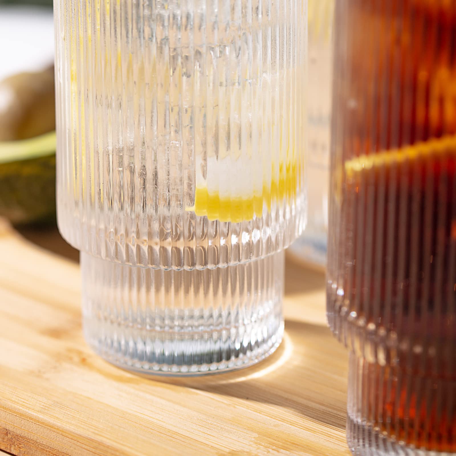 SUNNOW Vastto 11 Ounce Stackable Ribbed Glass Cup,Iced Tea Glasses for Water, Beverage,Juice, Wine,Beer and Cocktail,Set of 4