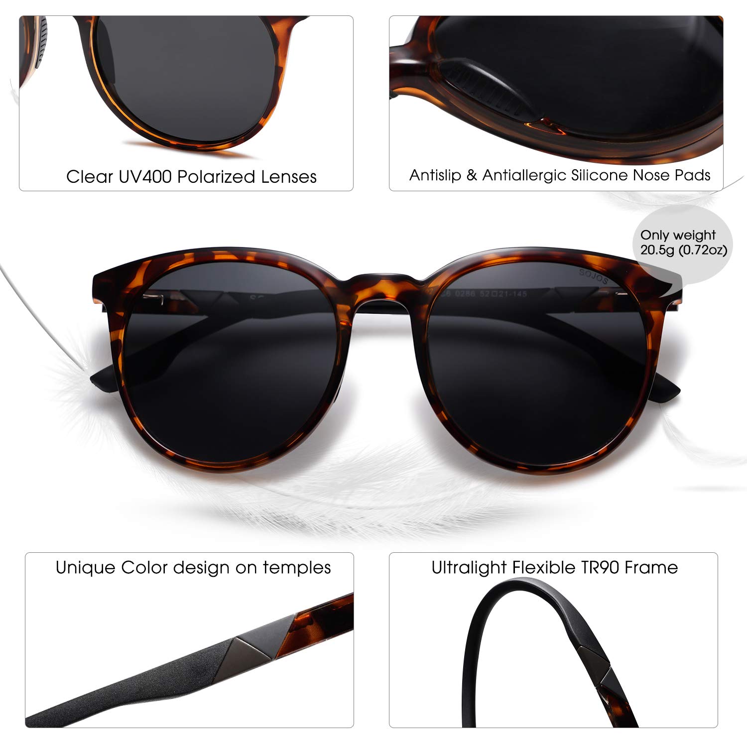 SOJOS Oversized Round Polarized Sports Sunglasses for Women Men, Ultralight TR90 Frame Sport Sunglasses SJ2092, Brown Tortoise Frame/Grey Lens