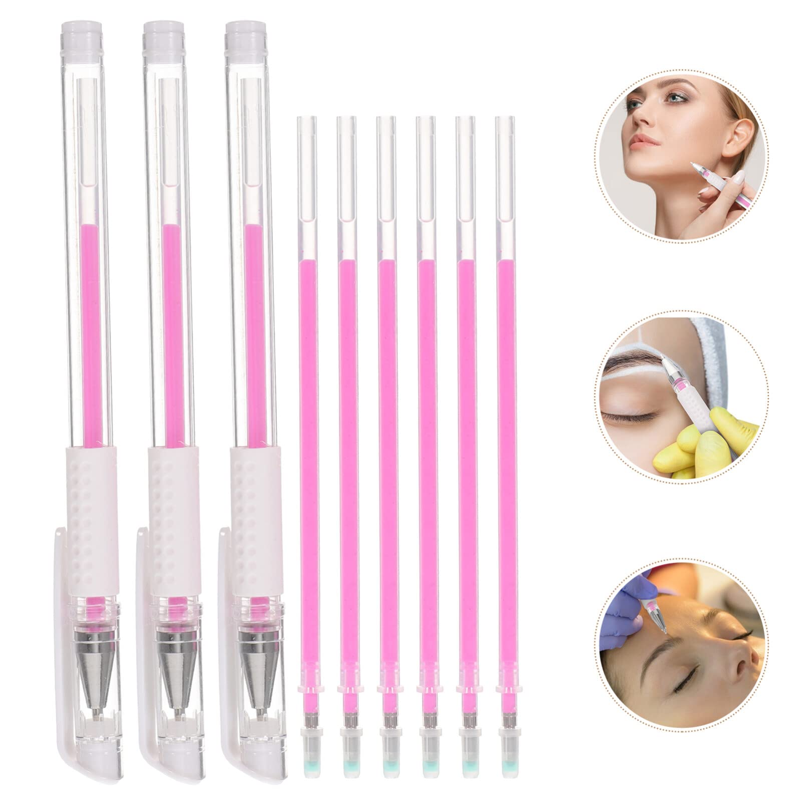 Pink Eyebrow Microblading Marker Pen Skin Marker Pen Stencil Markers Pen Eyebrow Marker Pen Pink (3 *Pen + 6 *Pen Refills)