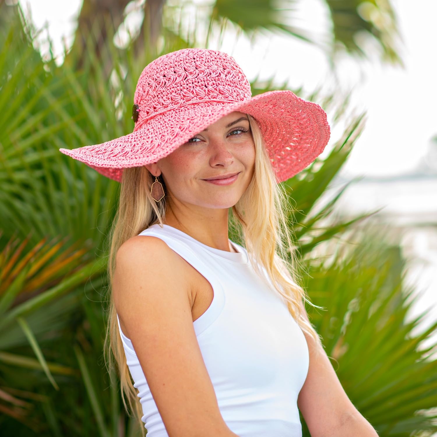 Panama Jack Women's Crocheted Toyo Sun Hat with Sizing Tie, 4" Big Brim (Natural)