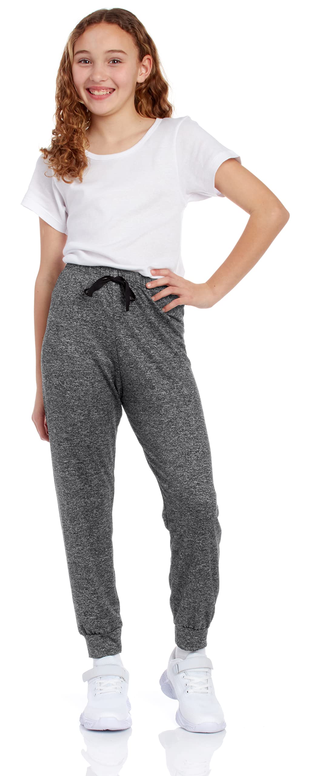 Sweet Hearts Girls' Sweatpants - 4 Pack Super Soft Athletic Performance Jogger Pants: Made in USA (7-16)β, Size 10-12, Black/Grey/Charcoal/Pink Space-dye