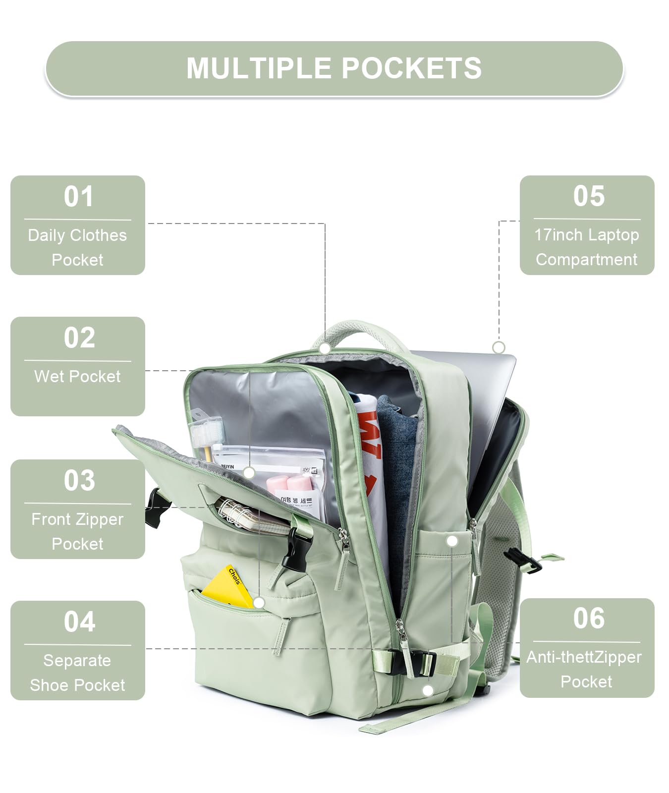 MOYYI Large Travel Backpack for Women 40L Carry on Fit 17inch Laptop Airplanes Approved Personal Item Size Suitcase for Daypack Hiking