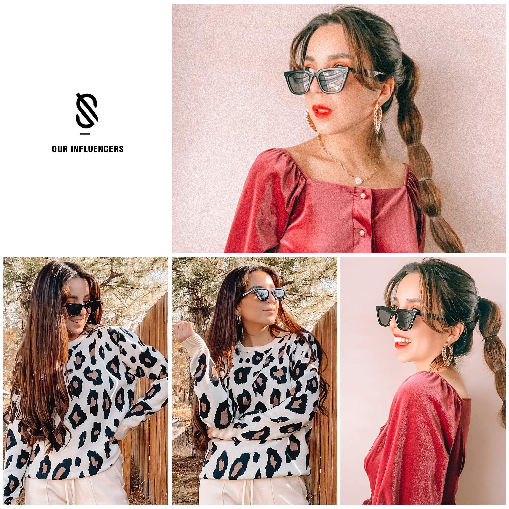SOJOS Polarized Narrow Square Cateye Sunglasses for Women Retro Trendy Driving Glasses SJ2169 with Black Frame/Grey Lens