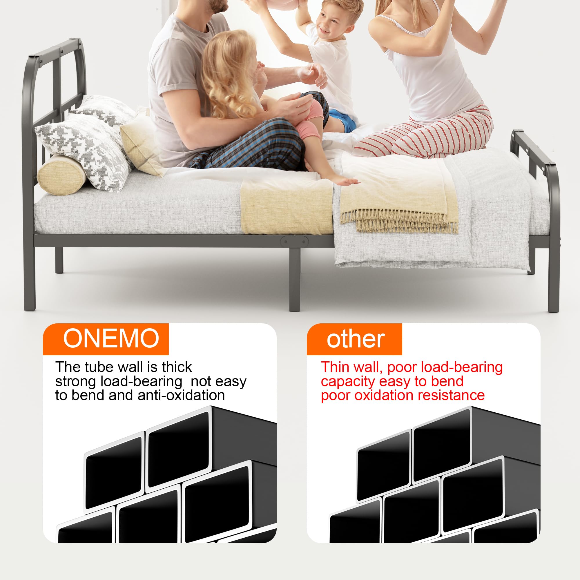 ONEMO 14 Inch King Bed Frame with Headboard and Footboard Metal Platform Bed Frames Heavy Duty Mattress Foundation Quiet and Anti-Slip No Box Spring Needed Black
