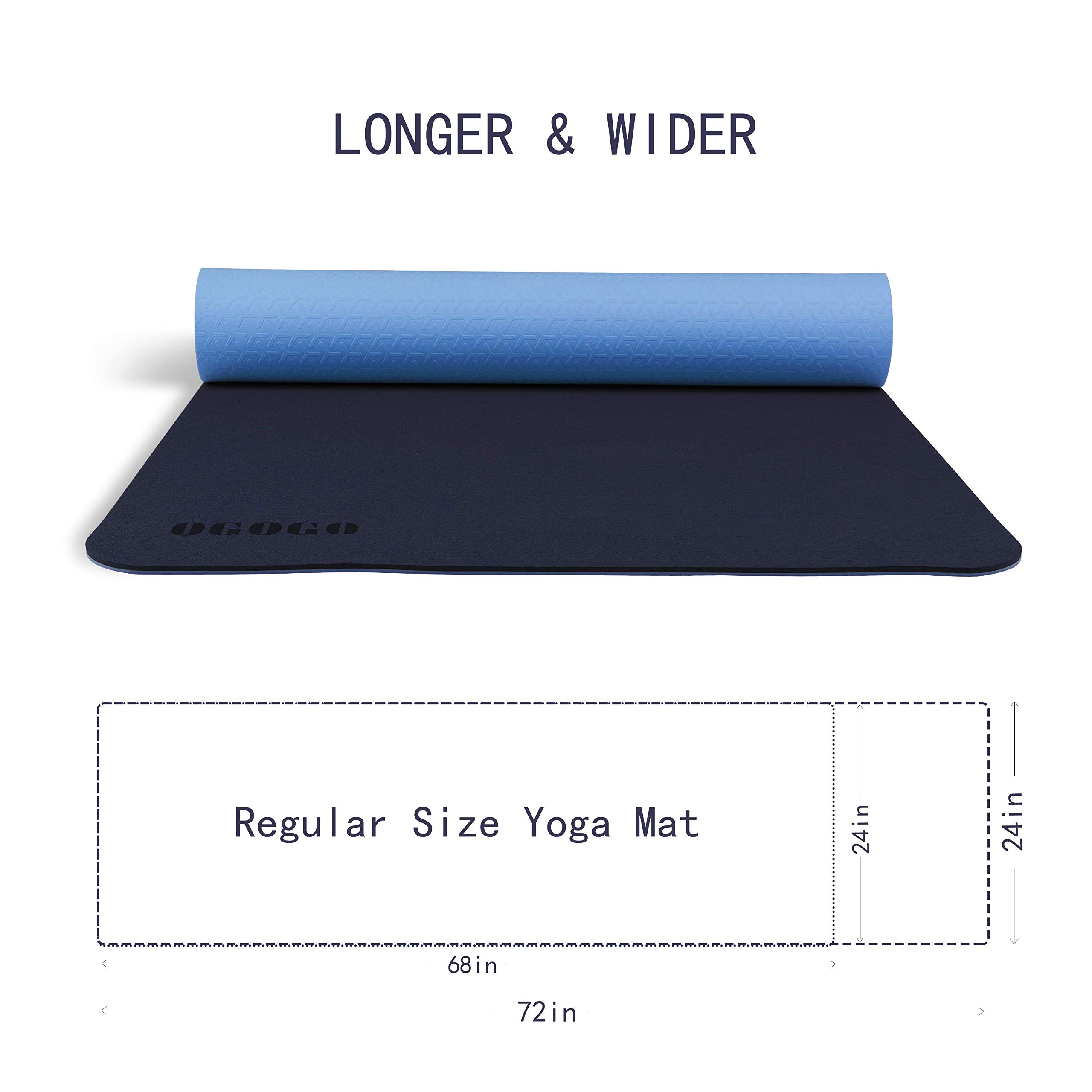 OGOGO Yoga Mat Double-Sided Non Slip,Eco Friendly Exercise Yoga Mat for Men and Women,Thick High Density Pro Mat with Carrying Strap