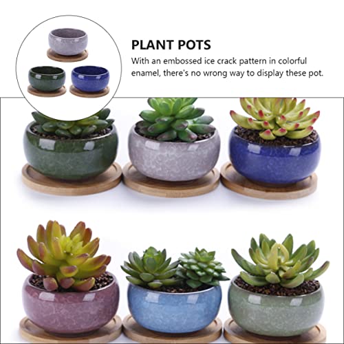Yardwe 3 Sets Balcony Table and Pot Desk Container Cup Garden Hole Flower Style Containers Green Modern Round Gardening Bonsai Trays Greenhouse Tray Nursery Vintage Ceramic