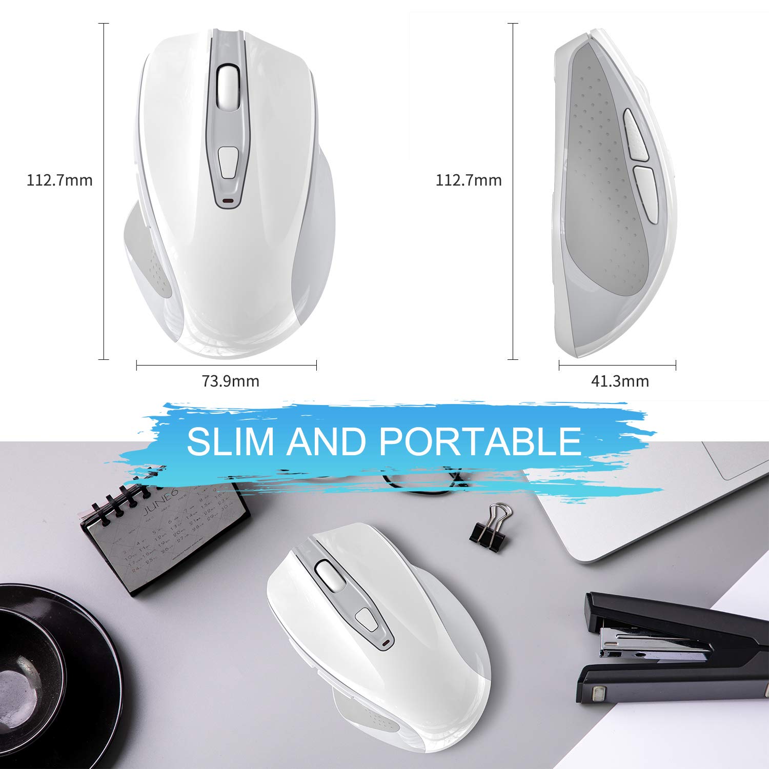 QIJIAYI Computer Wireless Mouse, 2.4G Noiseless Portable USB Mouse Ergonomic Mouse- Fit Your Hand Nicely, 3 Adjustable DPI Levels, Designed for Notebook, PC, Laptop, Computer (White)